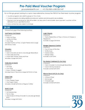 Fillable Online Pre-Paid Meal Voucher Program - Pier 39 Fax Email Print - pdfFiller