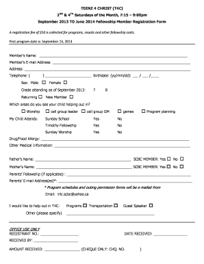 Fillable Online TEENZ 4 CHRIST (T4C) Fax Email Print - pdfFiller