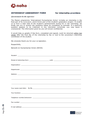 Fillable Online noha uw edu INTERNSHIP ASSESSMENT FORM for internship ...