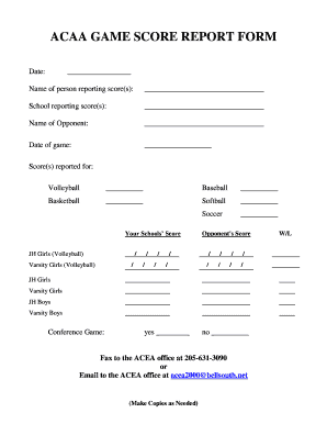 Fillable Online ACEAA GAME SCORE REPORT FORM - ACAA Fax Email Print ...