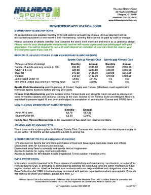 Fillable Online MEMBERSHIP APPLICATION FORM - Hillhead Sports Club Fax ...