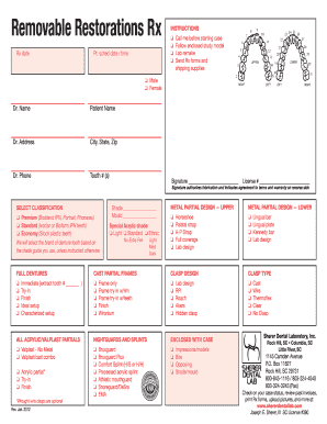 Fillable Online Removable Restorations Rx - Sherer Dental Laboratory ...