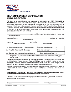 Fillable Online Self Employment Form Rev01 2015 Fax Email Print - pdfFiller
