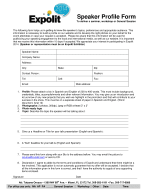 Fillable Online Speaker Profile Form Fax Email Print - pdfFiller