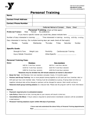 Fillable Online ragsdaleymca Personal Trainer Form - Ragsdale YMCA Fax ...