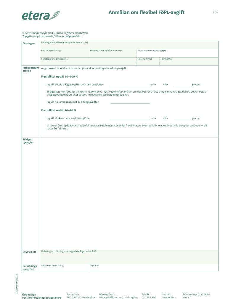 Fillable Online etera Anmlan om flexibel FPL-avgift - eterafi Fax Email Print - pdfFiller