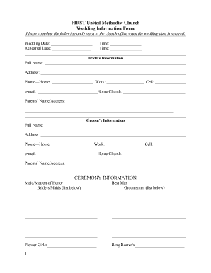 Fillable Online FIRST United Methodist Church Wedding Information Form ...
