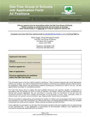 Fillable Online oaktreeschools co Oak-Tree Group of Schools Job ...