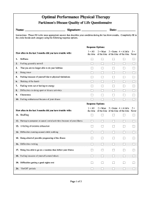 Fillable Online Parkinson's Disease Quality of Life Questionnaire Fax ...