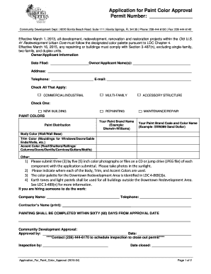 Fillable Online cityofbonitaspringscd Application for Paint Color ...