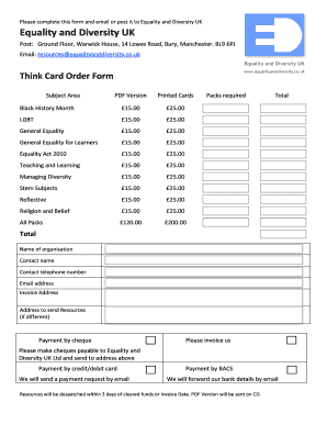 Fillable Online equalityanddiversity co Order Form - Equality and ...
