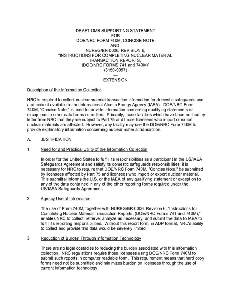 Fillable Online OMB-3150-0057, DRAFT SS, DOE/NRC Form 740M, Concise ...
