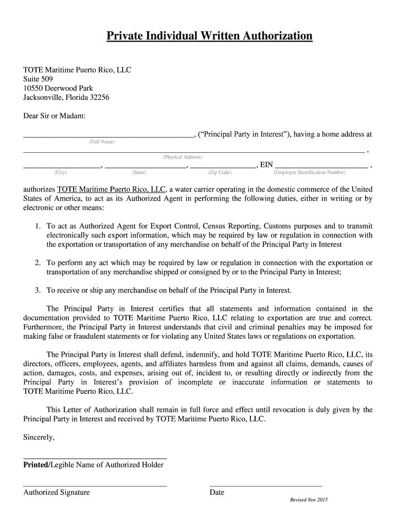 Fillable Online Private Individual Written Authorization ...