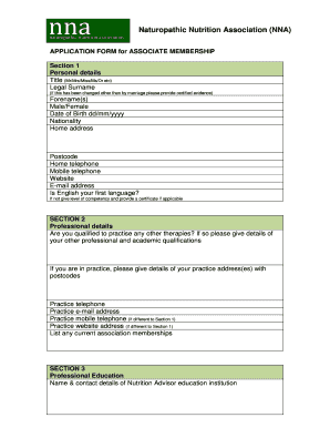 Fillable Online NNA Application Form Associate Membership Fax Email ...