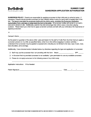 Fillable Online SUMMER CAMP SUNSCREEN APPLICATION AUTHORIZATION Fax ...