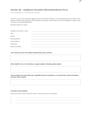 Fillable Online ecole Section 3b Guidance Counselor Recommendation Form ...