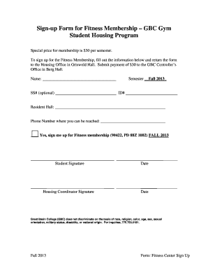 Fillable Online dev gbcnv Sign-up Form for Fitness Membership GBC Gym ...