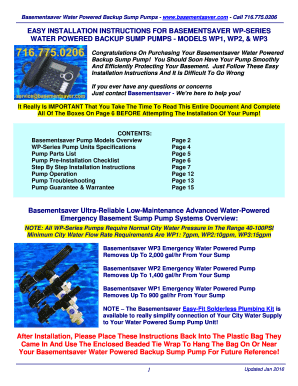 Fillable Online WP-Series Water Powered Backup Sump Pump Installation ...