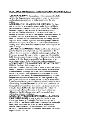 Fillable Online DELVA TOOL AND MACHINE TERMS AND CONDITIONS OF PURCHASE ...