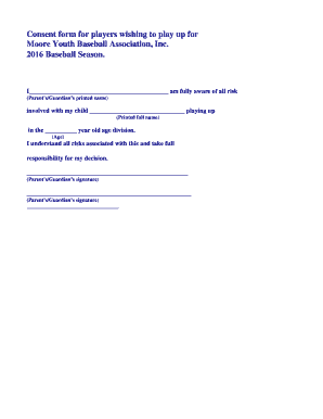 Fillable Online Consent form for players wishing to play up for Moore ...
