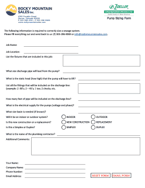 Fillable Online Pump Sizing Form - ROCKY MOUNTAIN SALES INC Fax Email ...