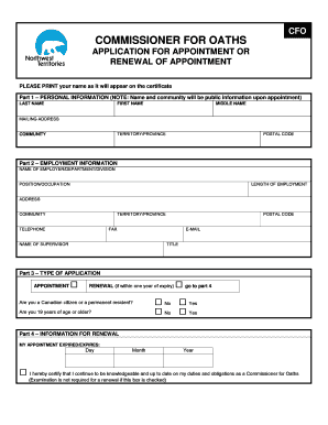 Fillable Online justice gov nt Commissioner for Oaths Application ...