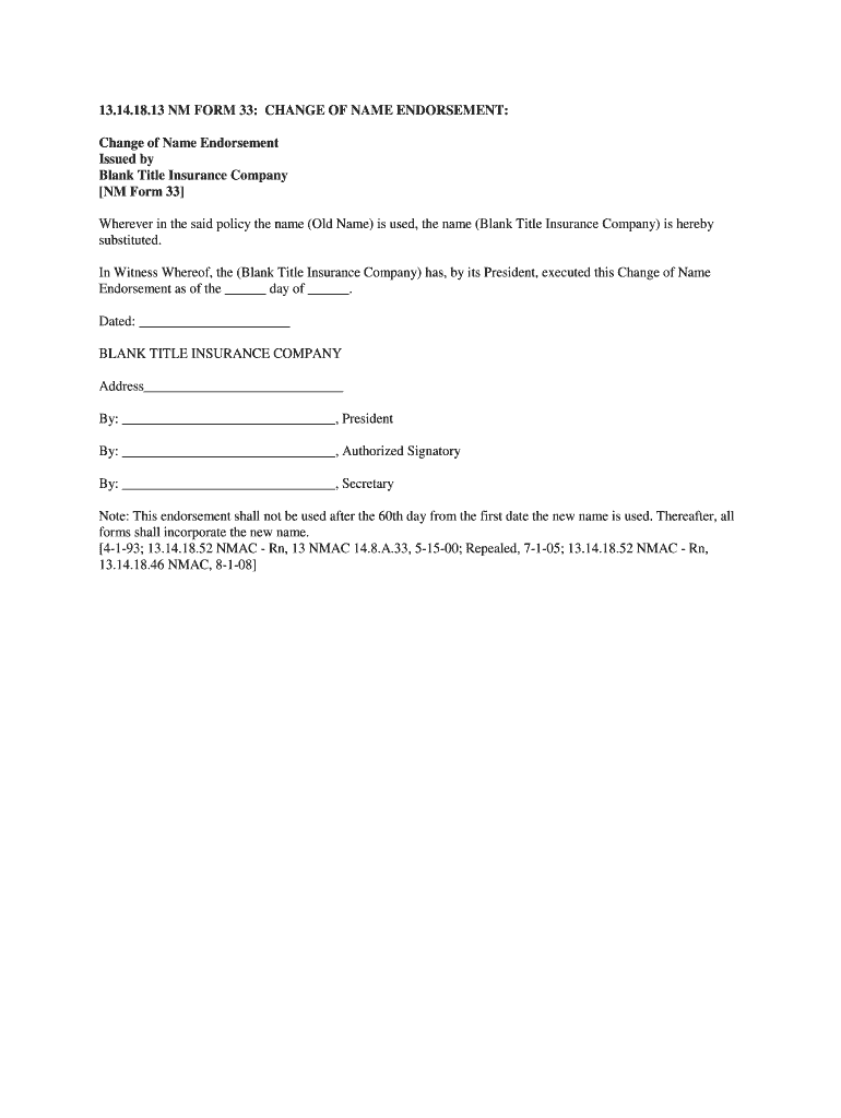 Fillable Online 13141813 NM bFORM 33b CHANGE OF NAME ENDORSEMENT bb Fax ...