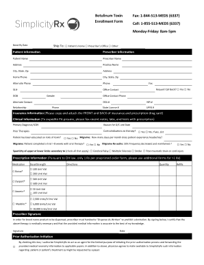 Fillable Online Otulinum Toxin Fax 1 844 513 MEDS 6337 Enrollment Form Fax Email Print - pdfFiller