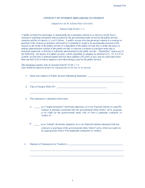 Fillable Online indstate UNIFORM CONFLICT OF INTEREST DISCLOSURE ...