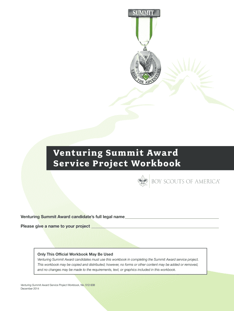 Fillable Online northernridgebsa Venturing Summit Award Service Project ...