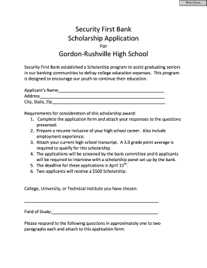 Fillable Online Security First Bank Scholarship Application Gordon ... - SharpSchool Fax Email ...