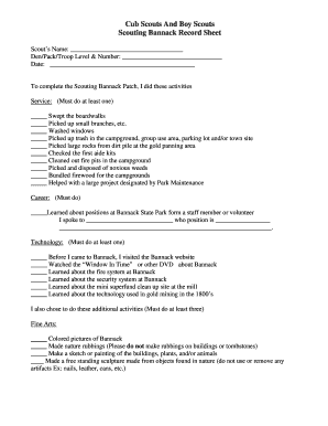 Fillable Online Cub Scouts And Boy Scouts Scouting bBannackb Record ...