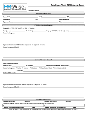 Fillable Online Employee Time Off Request Form - HR Wise LLC Fax Email ...