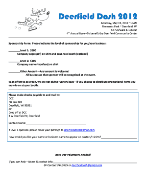 Fillable Online dccenter Dash Sponsor Form - dccenter Fax Email Print ...