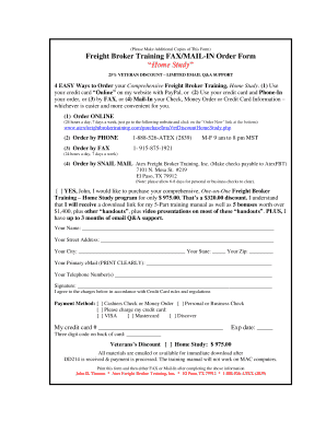 Fillable Online Freight Broker Training FAXMAILIN Order Form Fax Email ...