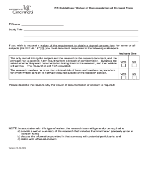 Fillable Online researchcompliance uc IRB Guidelines: Waiver of ...