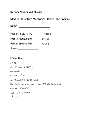 Fillable Online Honors Physics and Physics Module: Quantum Mechanics ...