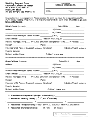 Fillable Online Wedding Request Form Office Use Only Church of St Peter ...