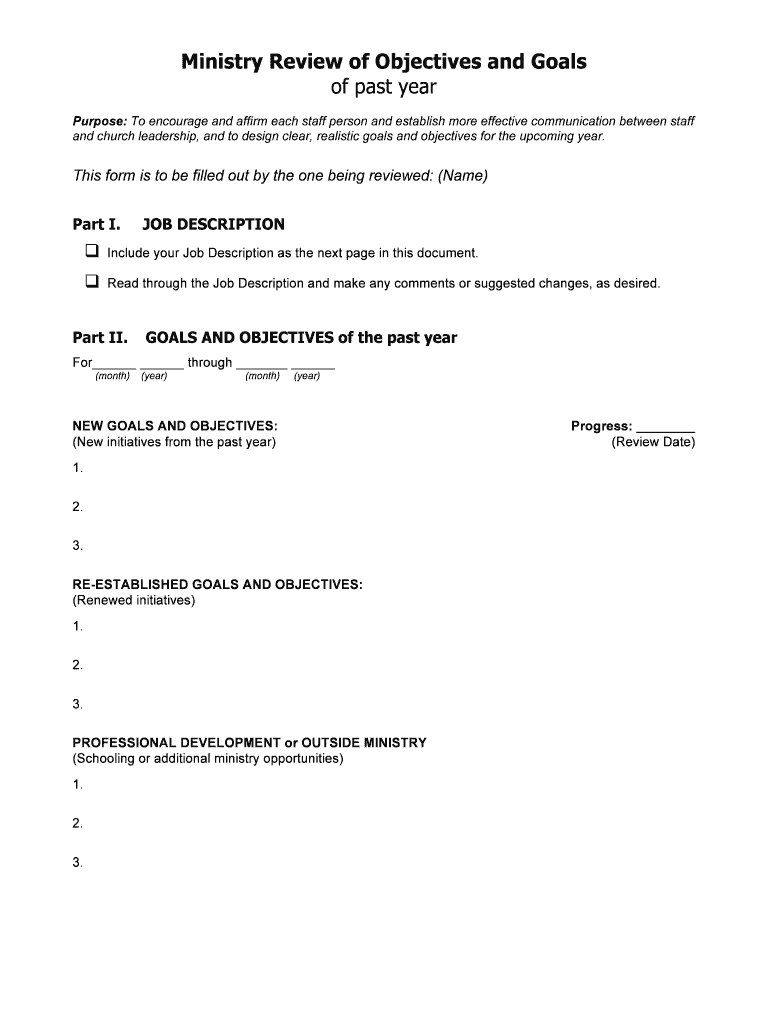 Fillable Online Ministry Review of Objectives and Goals of past year ...
