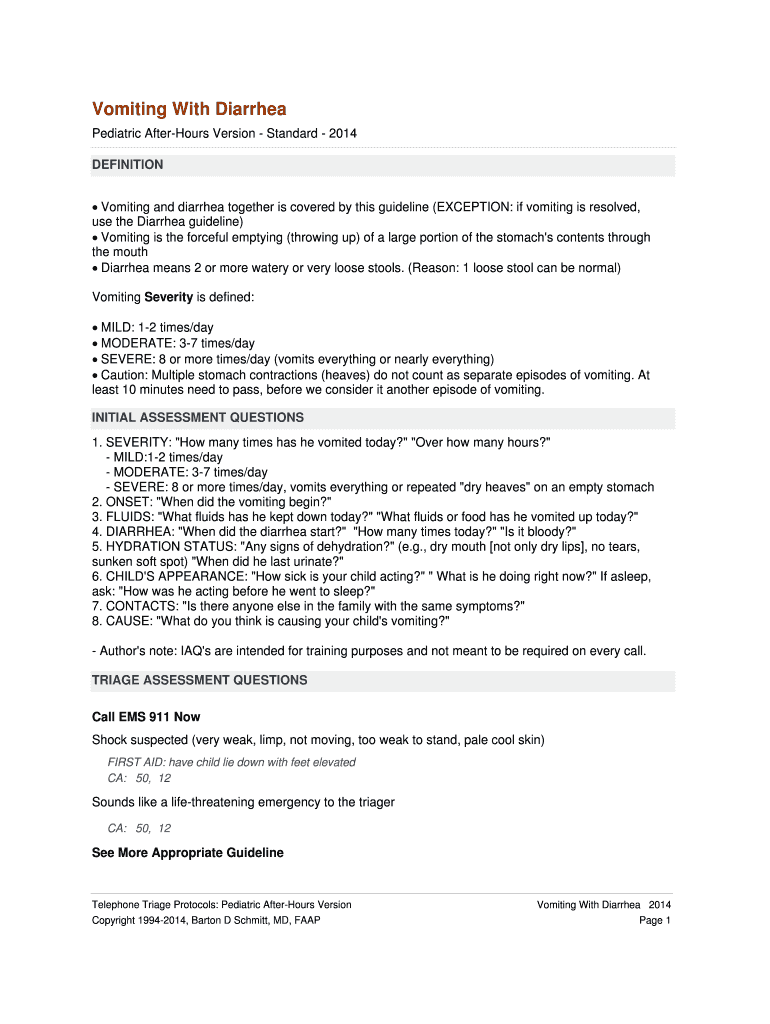 Fillable Online Vomiting With Diarrhea - bTriageLogicb Fax Email Print ...