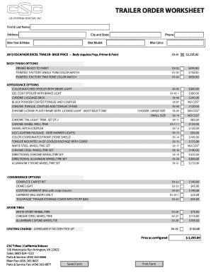 Fillable Online TRAILER ORDER WORKSHEET First & Fax Email Print - pdfFiller