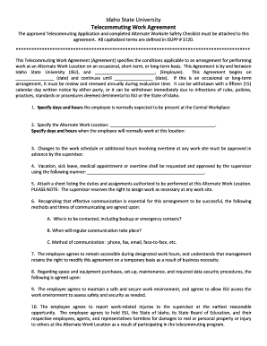 Fillable Online isu Telecommuting Work Agreement - isu Fax Email Print ...