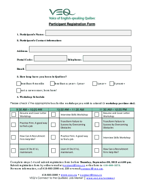 Fillable Online veq Participant Registration Form 1 Fax Email Print ...