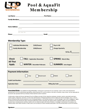 Fillable Online Pool Membership Application - ltpswimmingcom Fax Email ...