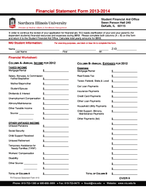 Fillable Online niu Financial Statement Form 2013-2014 Student ...