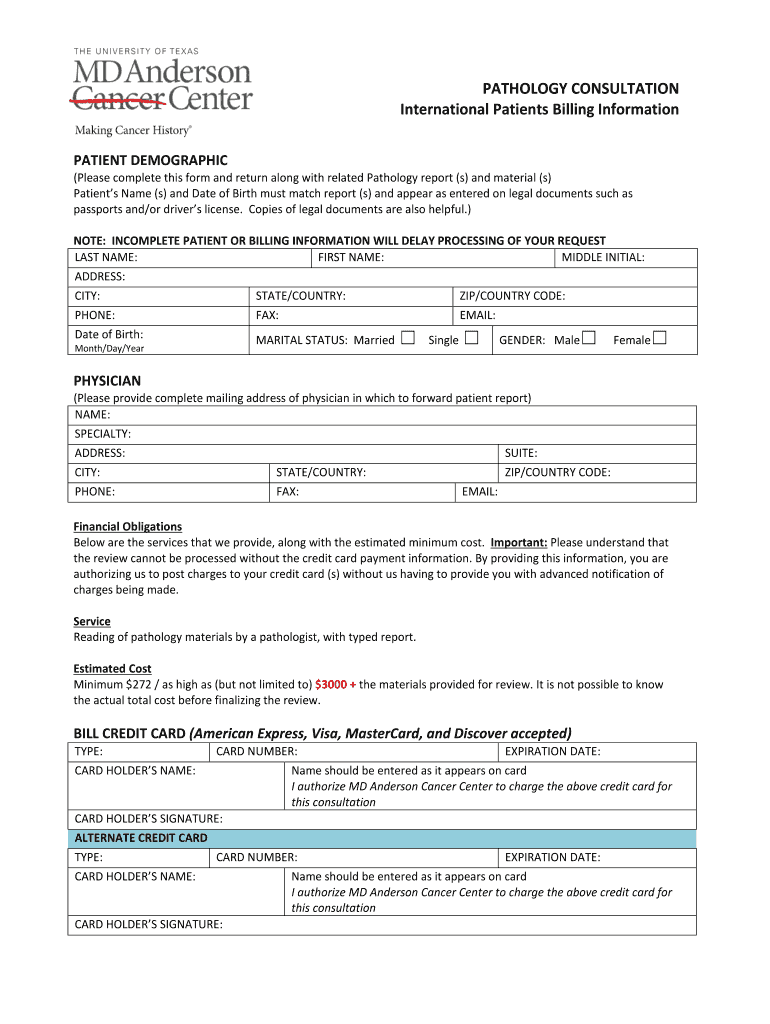 Fillable Online mdanderson Pathology Consultation - International ...
