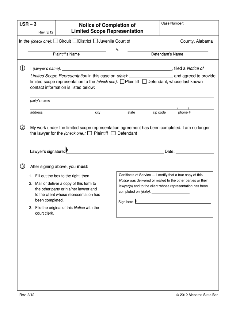 Fillable Online Notice of Completion of Limited Scope Representation ...
