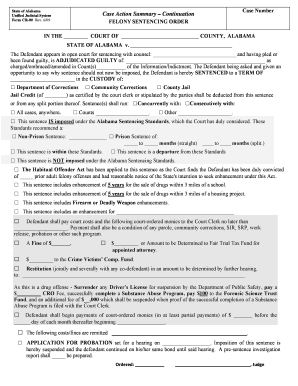 Fillable Online sentencingcommission alacourt Case Action Summary ...