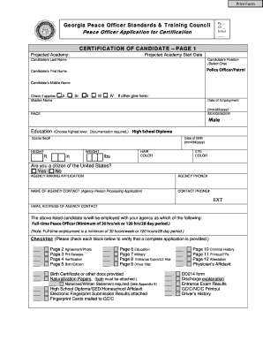 Fillable Online Peace Officer Application for Certification Fax Email ...