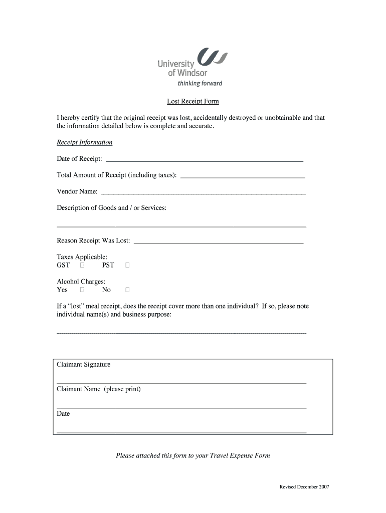 Fillable Online Lost Receipt Form Fax Email Print - pdfFiller